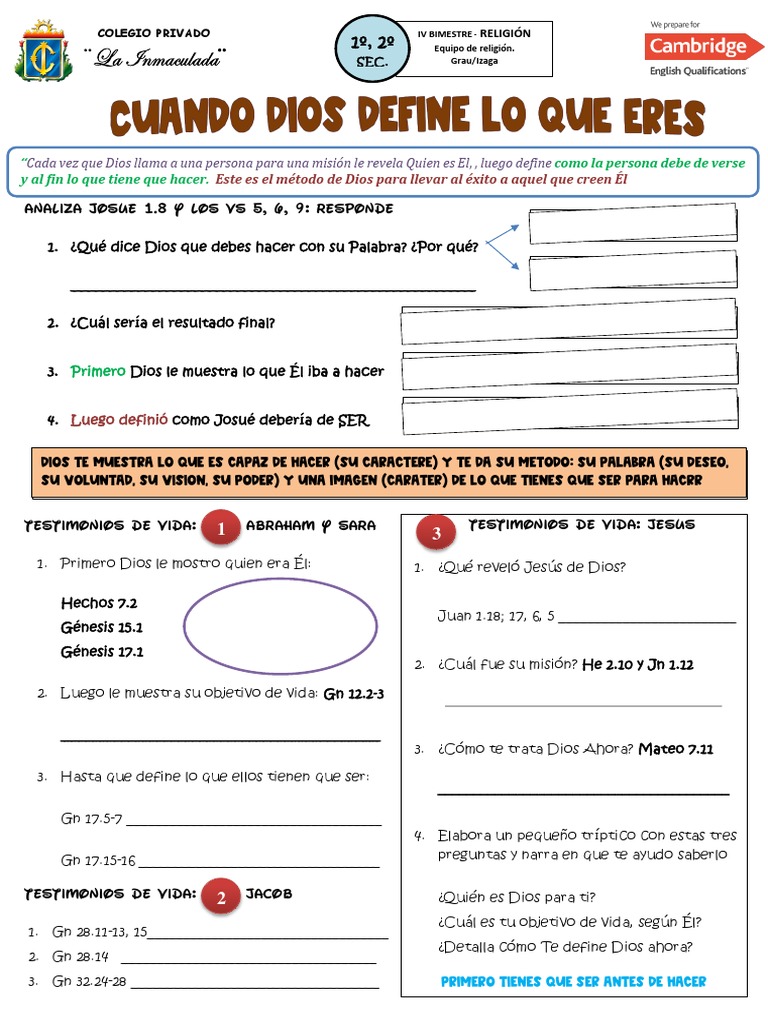 Ficha 02 1ro y 2do SEC DIOS DEFINE LO QUE ERES | PDF | Contenido bíblico | Creencia religiosa y ...