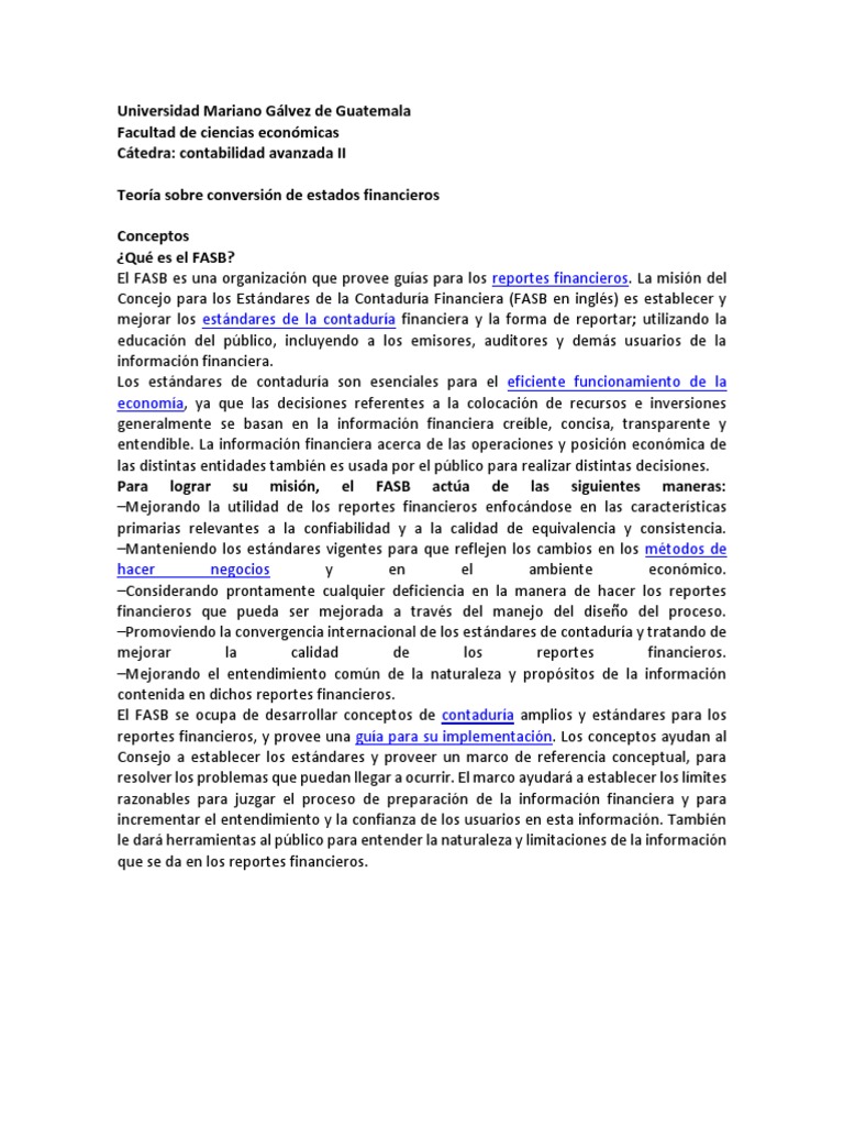 Conversión de Estados Financieros en Contabilidad | PDF | Moneda ...