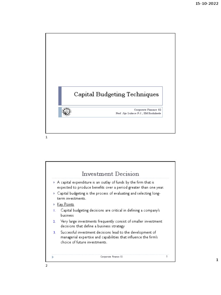 Evaluating Capital Investments: A Comparison of Key Capital Budgeting Techniques | PDF | Net ...