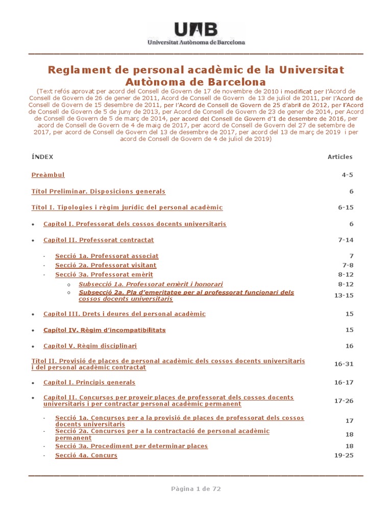 Reglament de Personal Acadèmic de La UAB | PDF