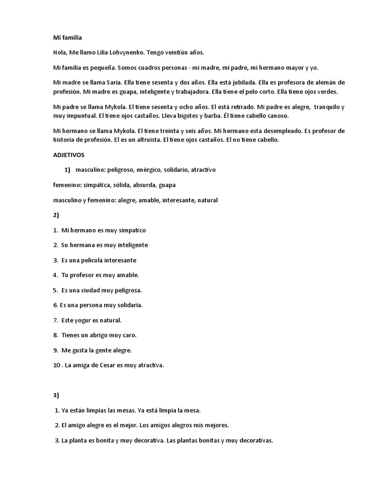 Lohvynenko Lilia Mi Familia Adjetivos | PDF | Hogar y jardín