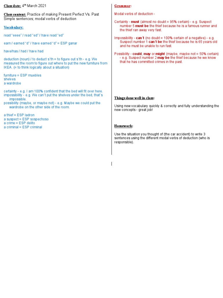 Carlos English Class - 4th March 2021 | PDF | Verb | Human Communication