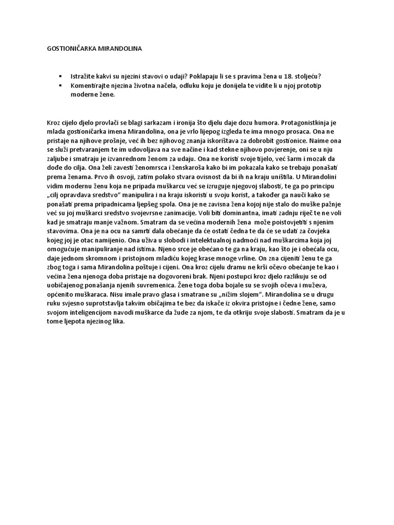 Gostioničarka Mirandolina | PDF