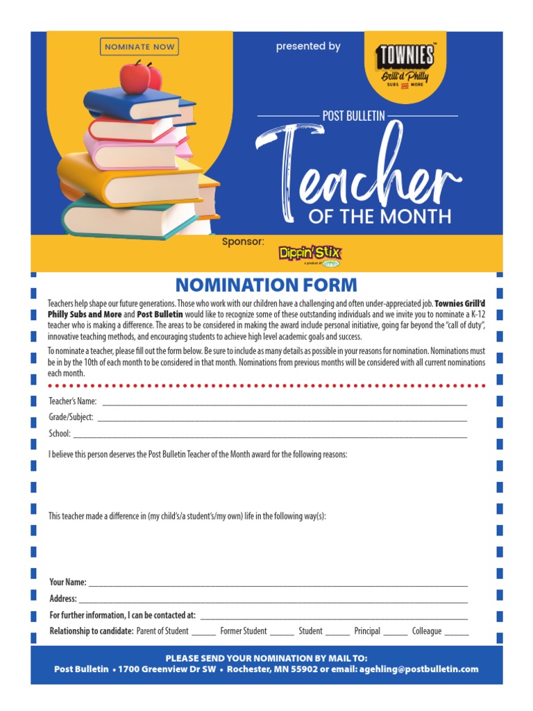 Teacher of The Month Nomination Form | PDF