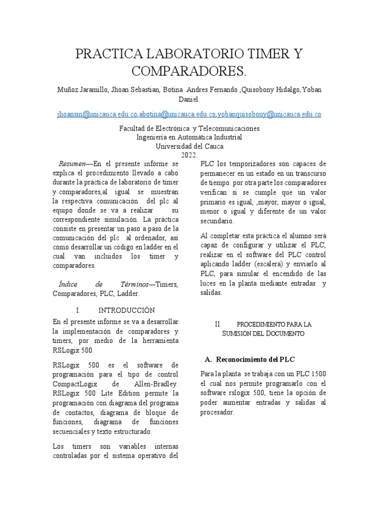 Práctica de Timers y Comparadores en PLC | PDF | Semáforo | Controlador ...