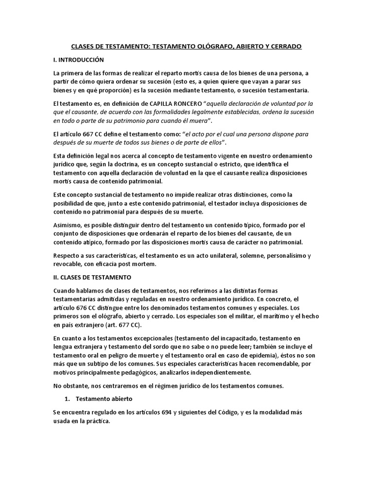 Tipos de Testamento en Sucesiones | PDF | Voluntad y testamento ...