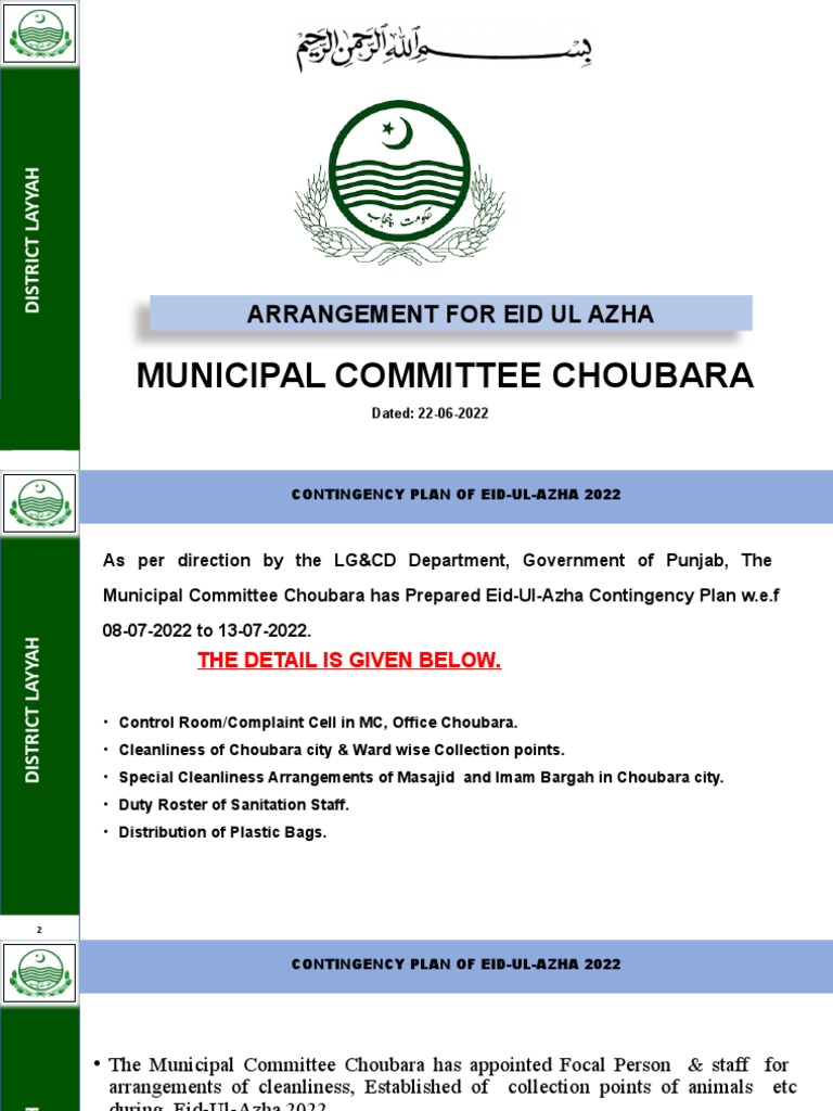 Arrangements For Eid Ul Azha MC Choubara | PDF | Construction Equipment ...