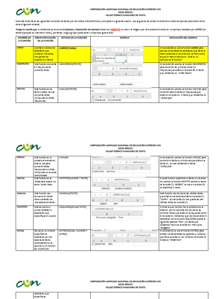 Taller Teórico Funciones de Texto Danna Rodelo y Adis Cure | PDF | Microsoft Excel | Cadena ...