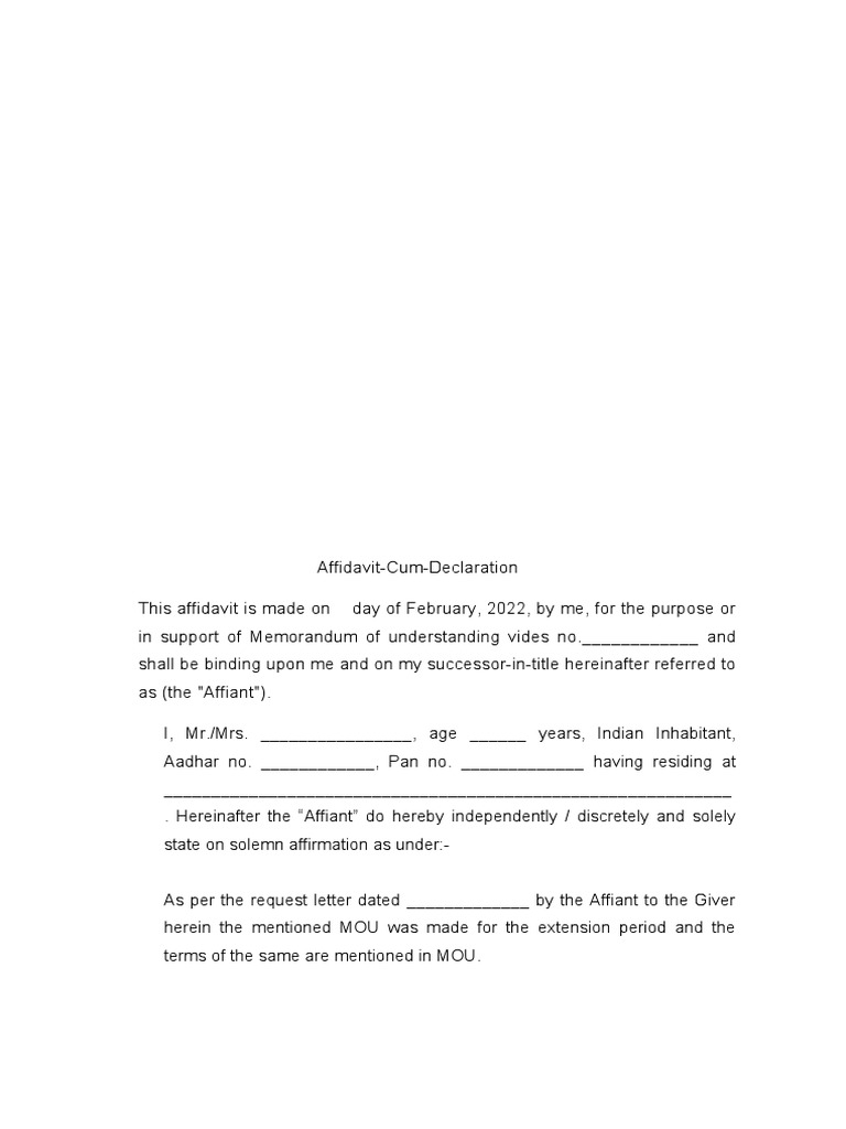 Affidavit-Cum-Declaration Draft | PDF | Affidavit | Indemnity