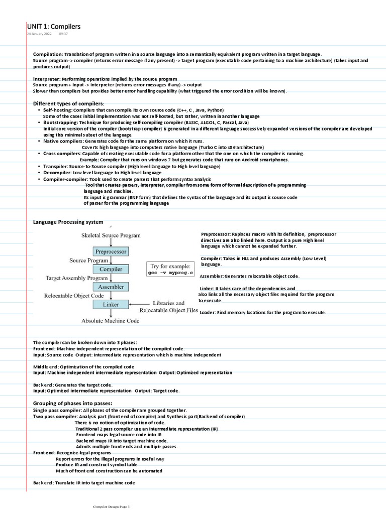 Unit 1 Notes Pdf Compiler Parsing 