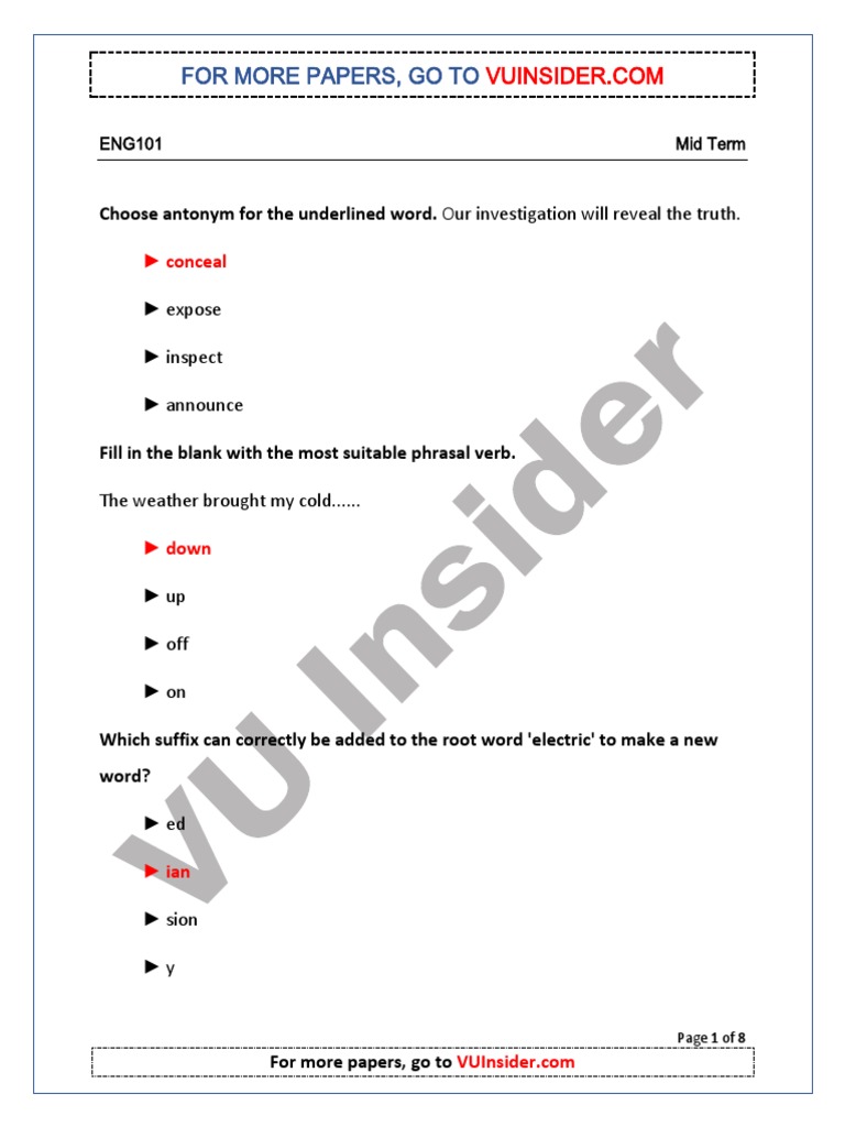 ENG101 Mid Term Past Paper 1 14-7-2022 | PDF | Linguistics ENG101 Mid Term Past Paper 1 14-7-2022 | PDF | Linguistics