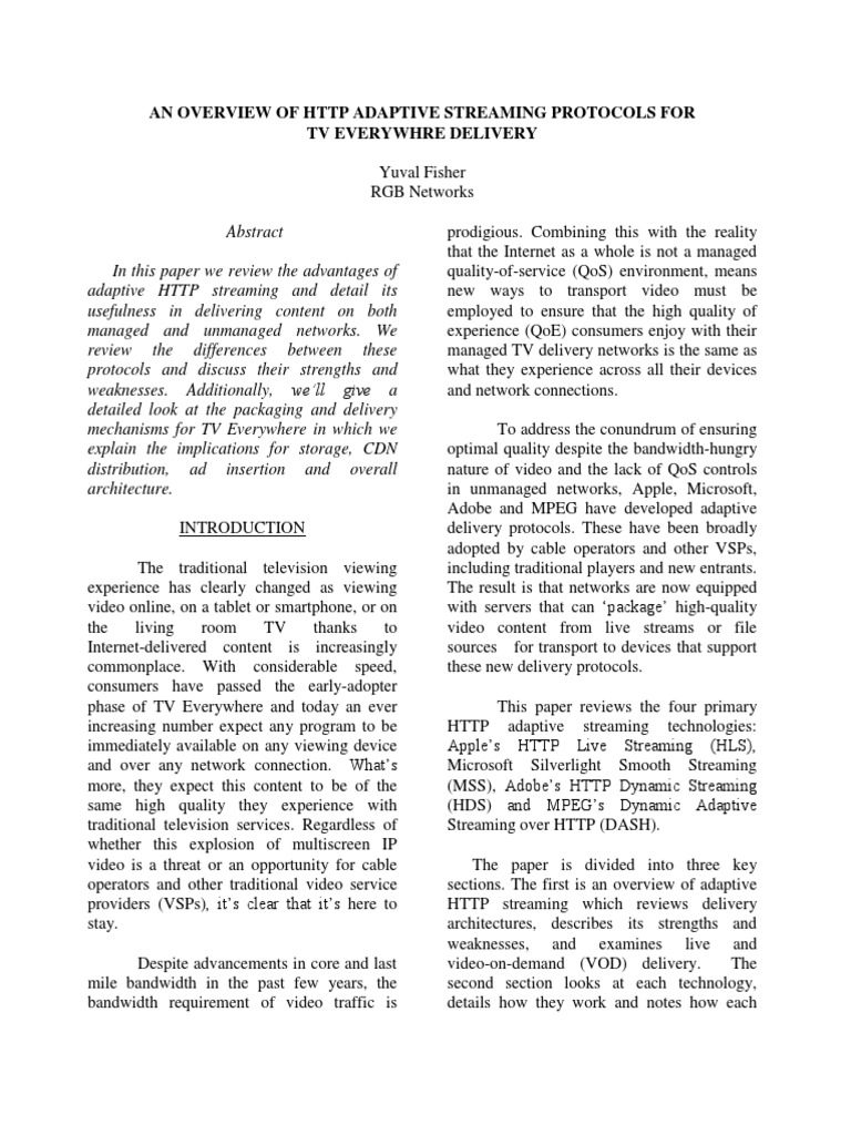 2014 An Overview of HTTP Adaptive Streaming Protocols For TV Everywhere Delivery | PDF ...