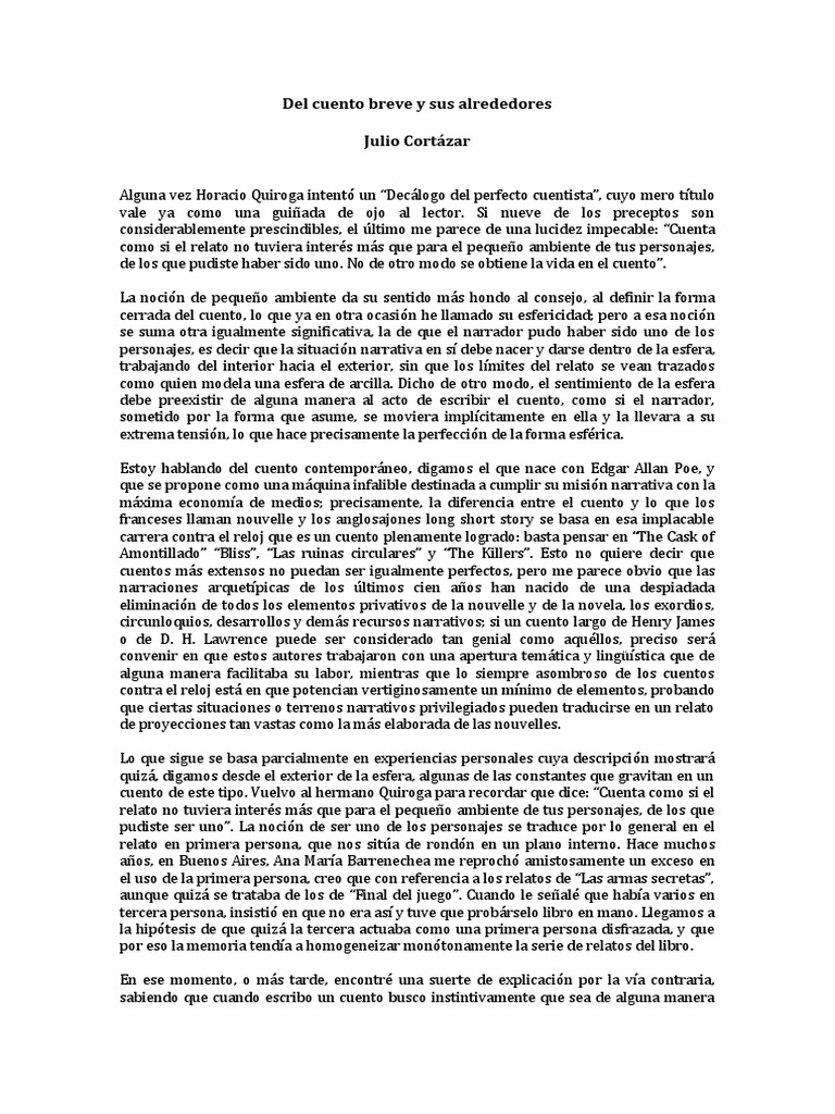 El arte del cuento breve en Cortázar | PDF | Cuentos | Edgar Allan Poe