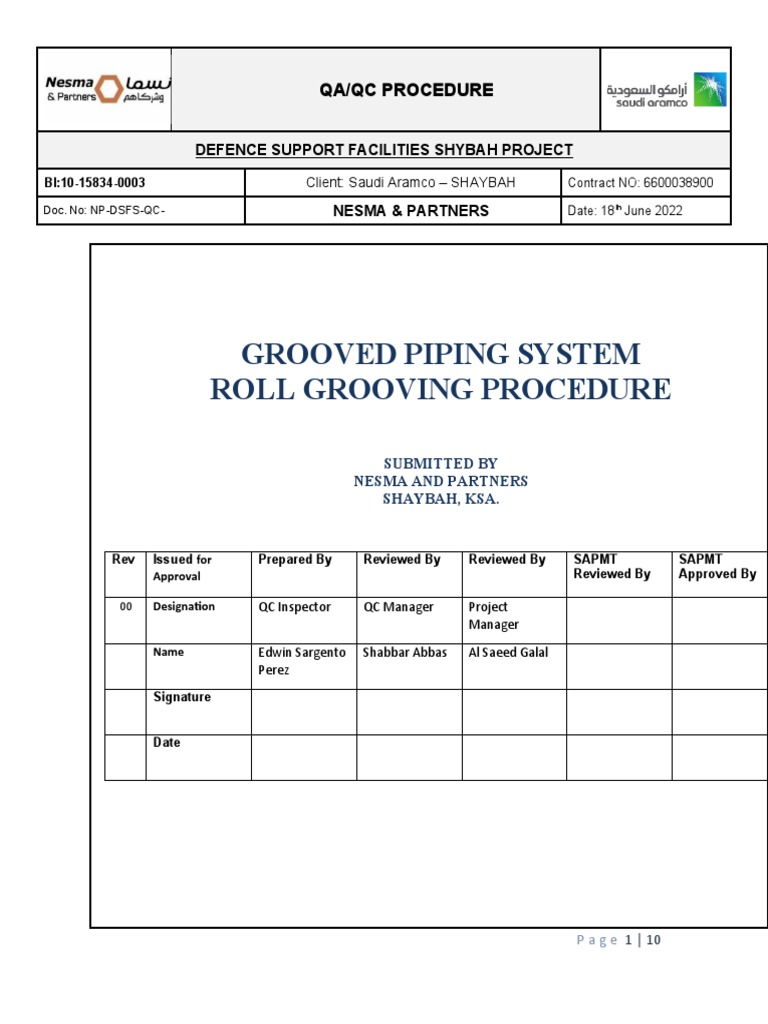 Grooved Piping System Field Fabrication - Roll Grooving Procedure | PDF ...