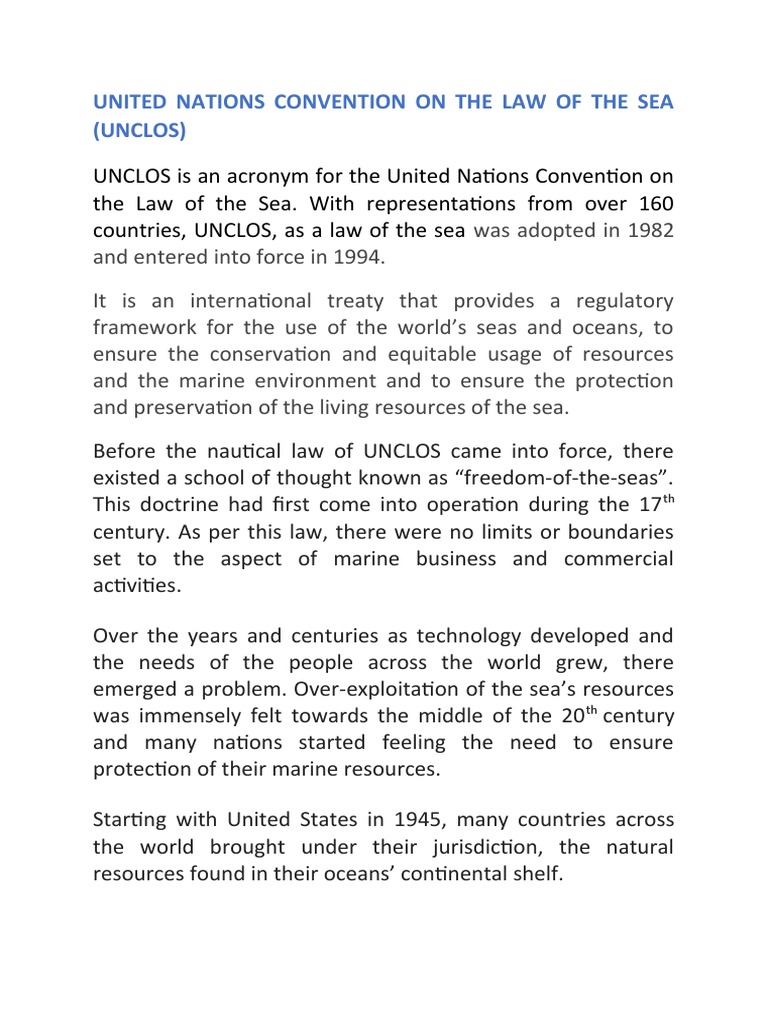 UNCLOS - Explained | PDF | Territorial Waters | United Nations ...