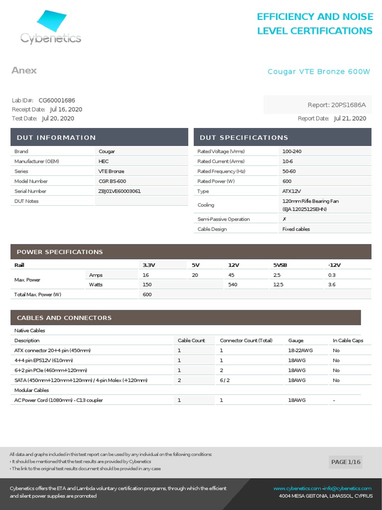 Cybenetics - Evaluation - Report - COMPARISON - VTE Bronze 600W | PDF ...