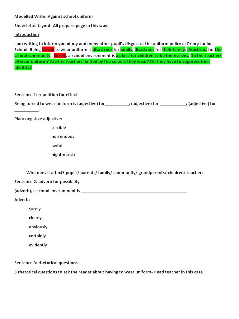 Persuasive Letter School Uniform | PDF | Adverb | Sentence (Linguistics)