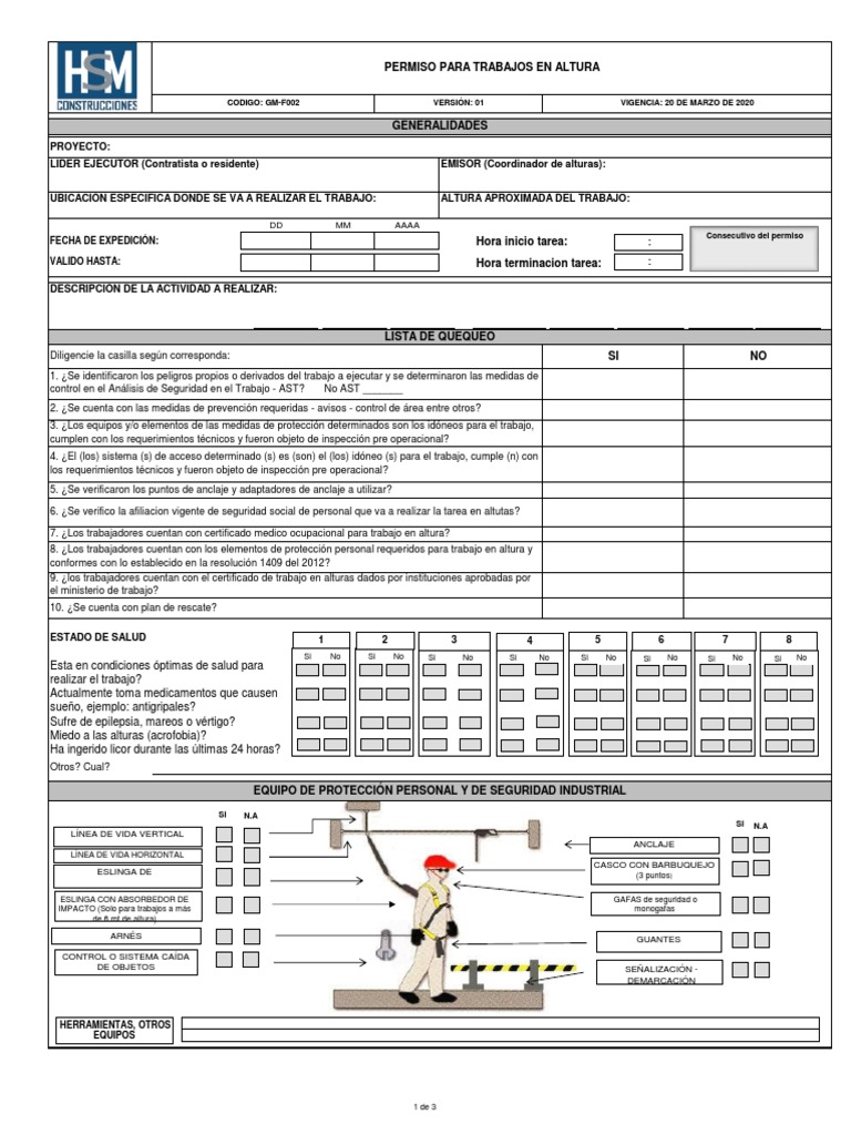 Permiso para Trabajos en Altura | PDF