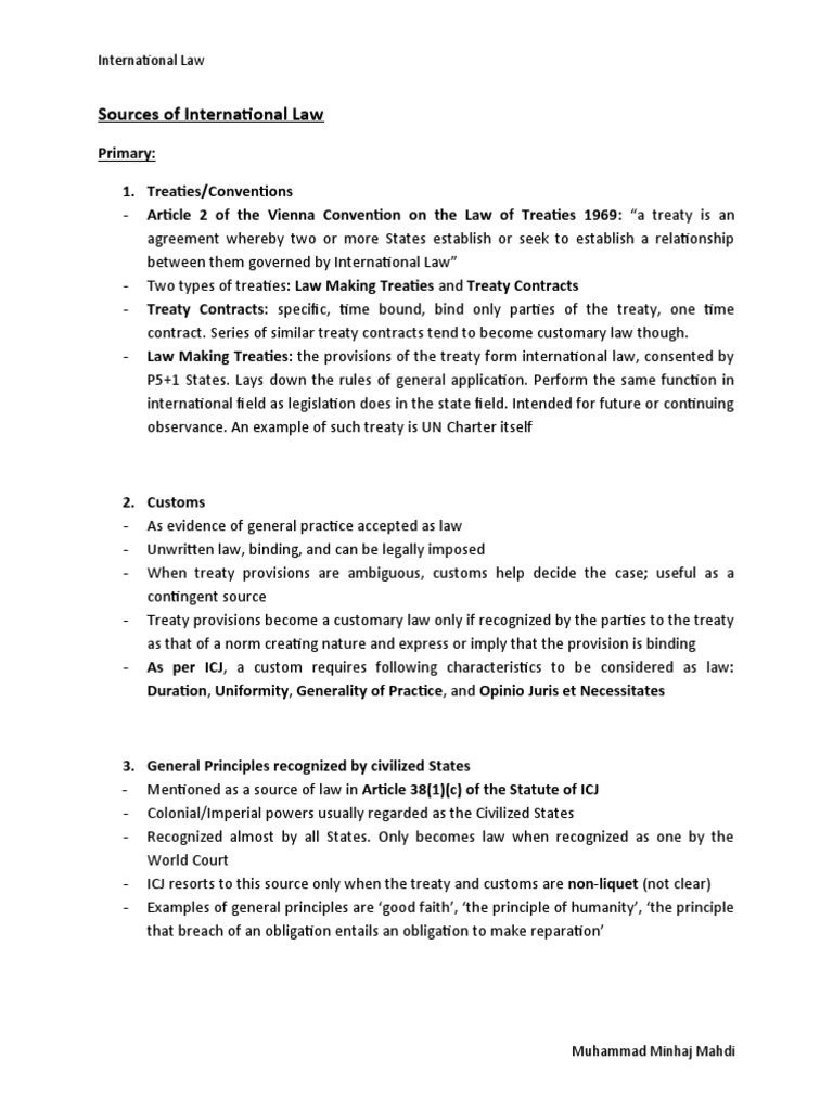 Sources of International Law | PDF | Treaty | International Law