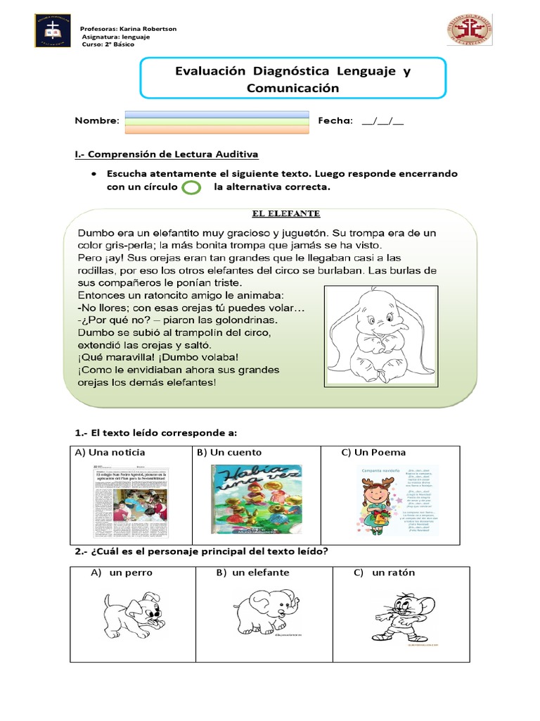 Evaluación Diagnóstica Lenguaje 2° | PDF