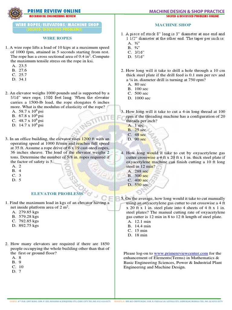Wire Ropes, Elevators, Machine Shop (Lecture Notes) 1120 | PDF ...