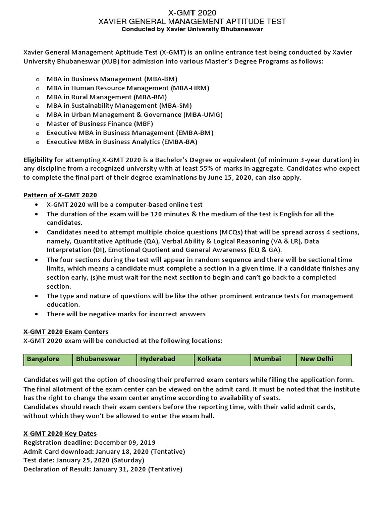 X-GMT 2020 Sample Questions | PDF | Test (Assessment) | Master Of ...