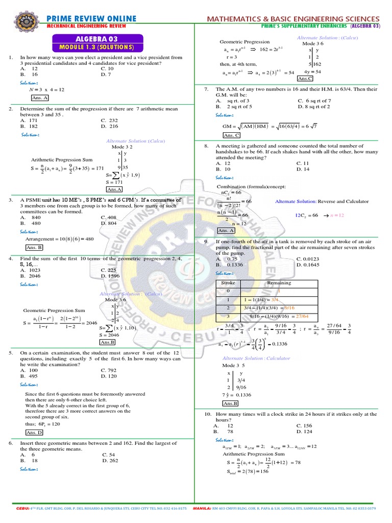 Algebra 03 (Module 1.3) Solutions | PDF | Algebra | Mathematics Algebra 03 (Module 1.3) Solutions | PDF | Algebra | Mathematics