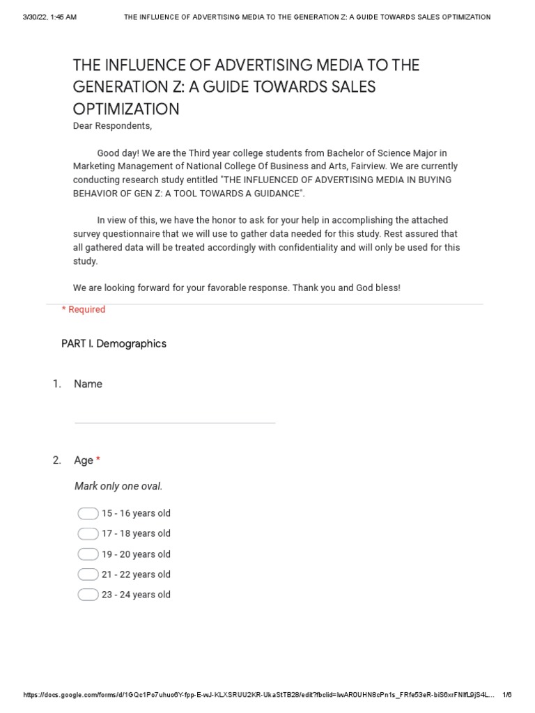 Survey Questionnaire | PDF | Advertising | Social Networking Service