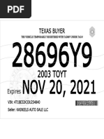 Texas Temporary License Plate Template | PDF | Motor Vehicle | Vehicles