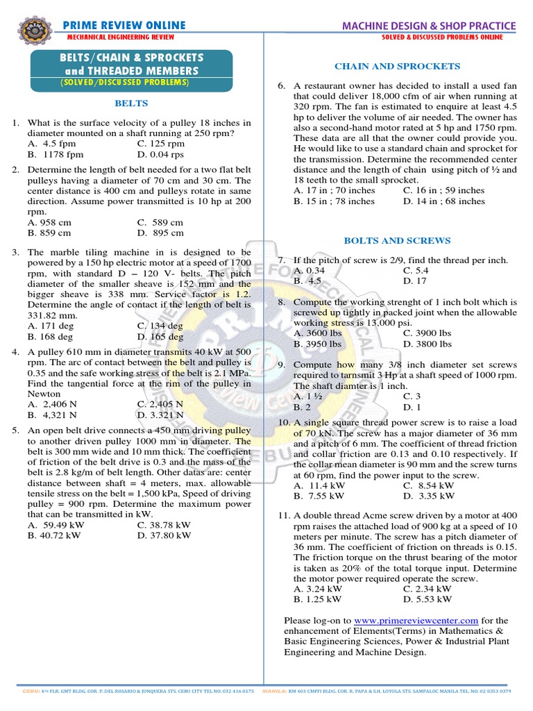 Belts, Chain, Sprockets, Threaded Members (Lecture Notes) 1120 | PDF ...