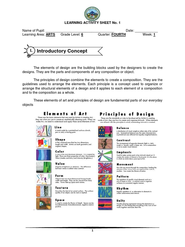 Arts 6 Quarter 4 Las 1 5 | PDF | Composition (Visual Arts) | Design