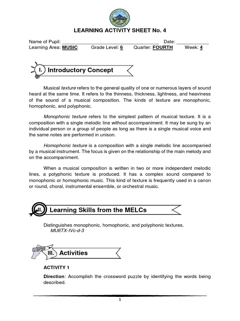 Music 6 Quarter 4 Las No. 4 6.. | PDF | Chord (Music) | Scale (Music)