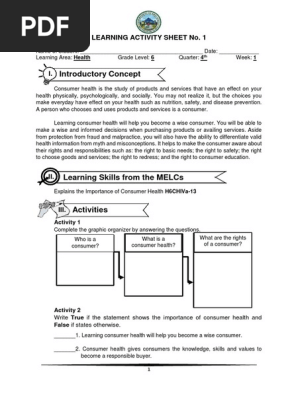 Consumer Health Education Worksheets