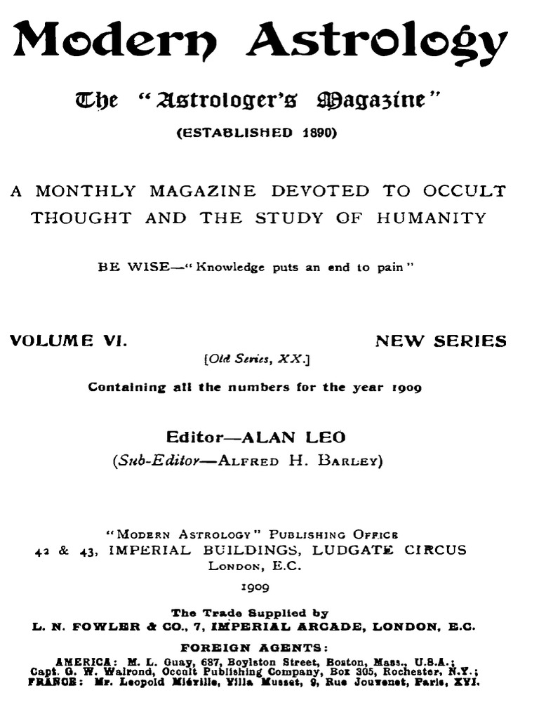 1909 Alan Leo Modern Astrology Magazine Vol.6 | PDF | Horoscope ...