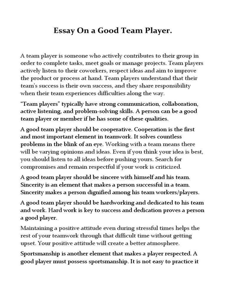 Essay On A Good Team Player | PDF