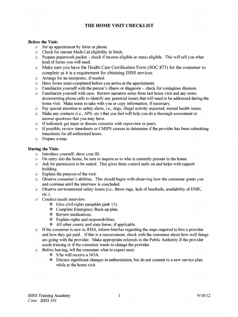 The Home Visit Checklist | PDF | Nonverbal Communication