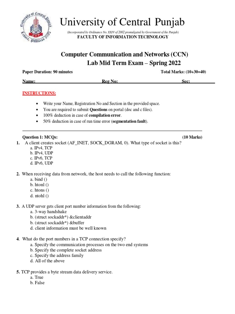 CCN MidLab Exam SE S22 | PDF | Network Socket | Transmission Control Protocol