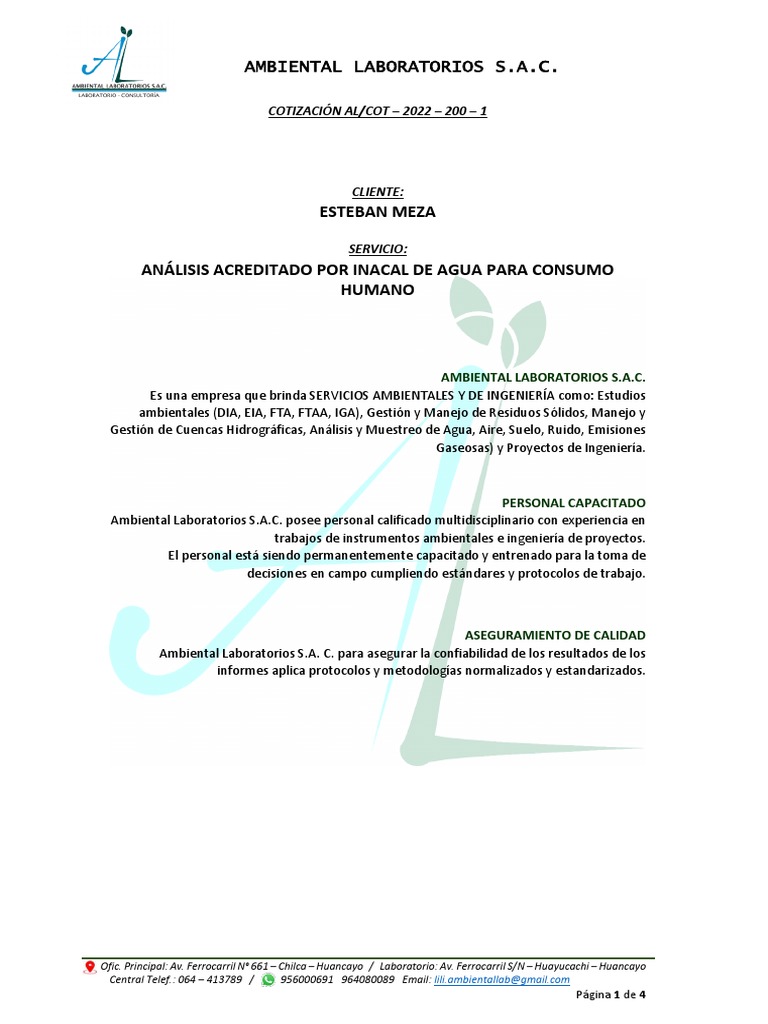 Cot-2022-200-1 - Emeza - Analisis de Agua | PDF | Elementos metálicos ...