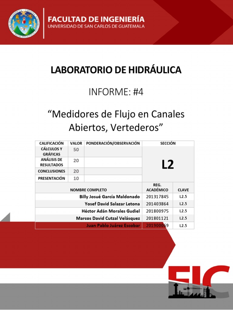 Reporte 4 | PDF | Descarga (hidrología) | Canal