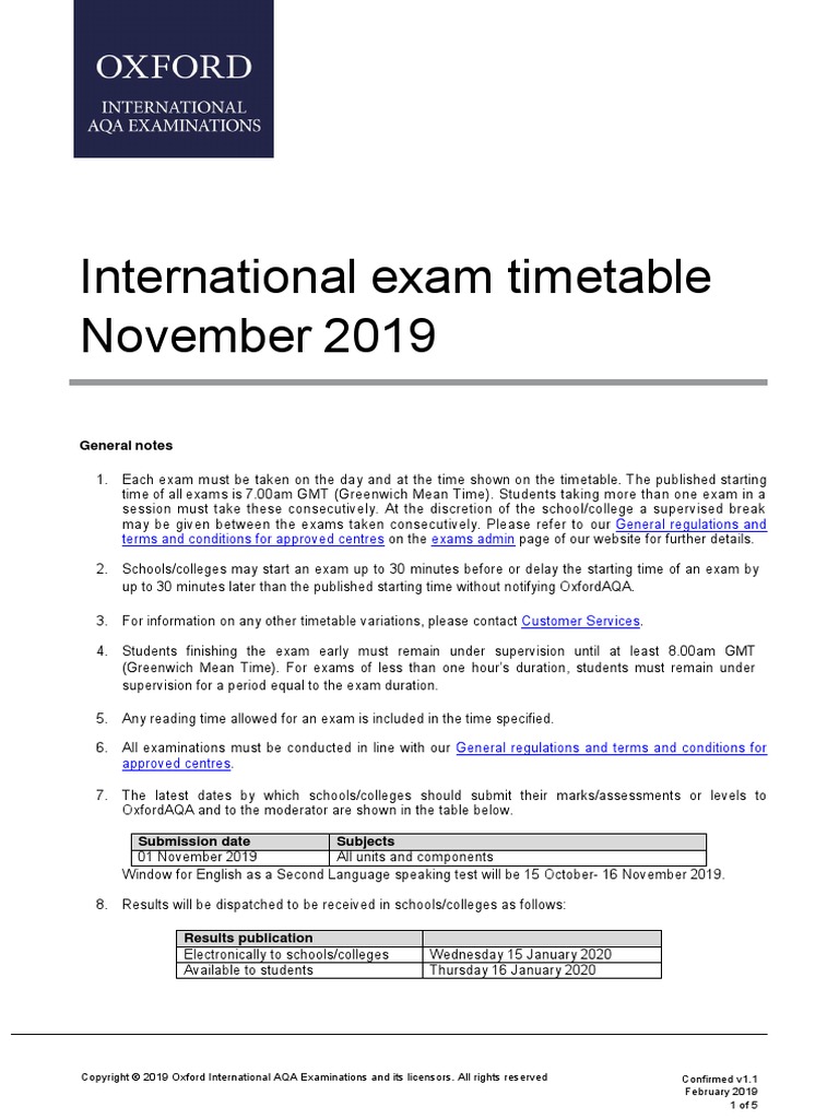 November 2019 Timetable | PDF | Test (Assessment)