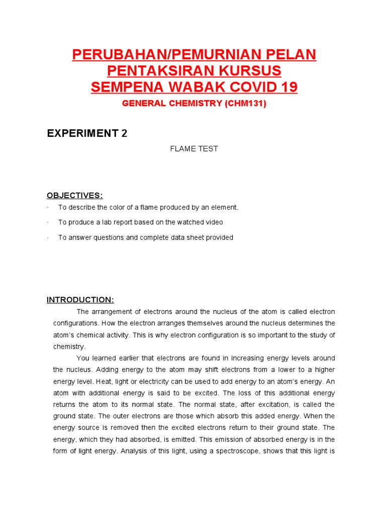 Lab Report CHM131 - Flame Test | PDF | Emission Spectrum | Energy Level