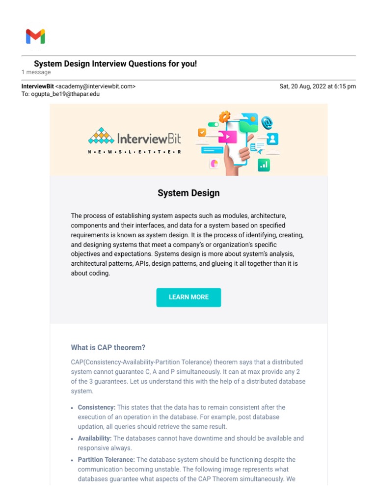Gmail - ? System Design Interview Questions For You! | PDF | Scalability | Databases