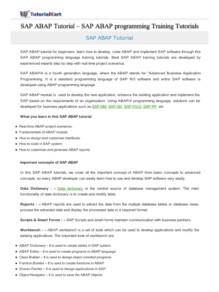 Sap Abap Tutorial | Download Free PDF | Product Development ...