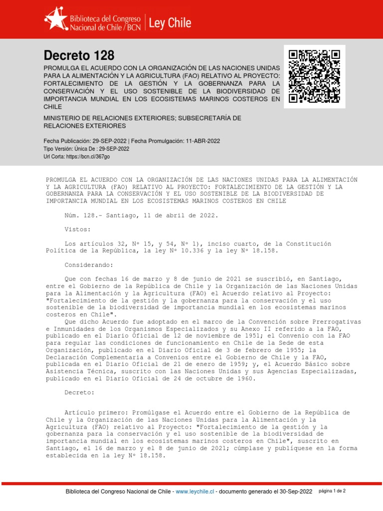 Decreto 128 - 29 SEP 2022 | PDF | Organización de Comida y Agricultura ...