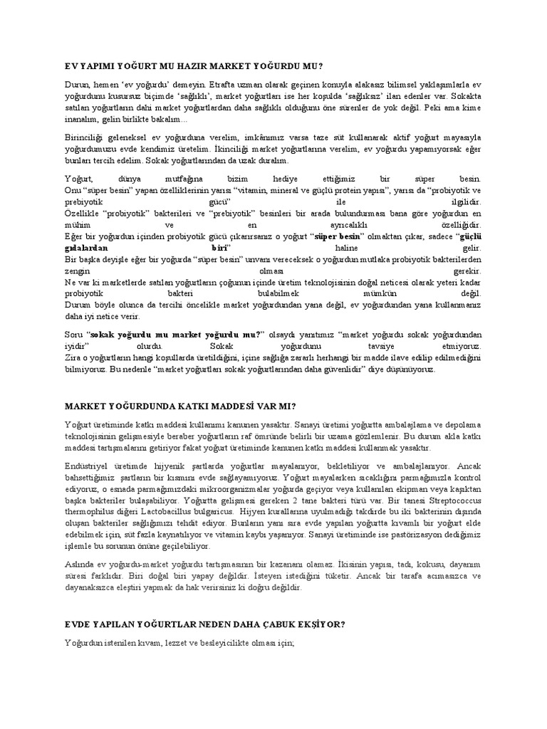 Ev Yapimi Yoğurt Mu Market Yoğurdu Mu | PDF Ev Yapimi Yoğurt Mu Market Yoğurdu Mu | PDF