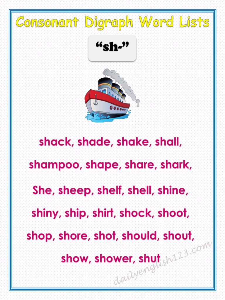 Consonant Digraph Word Lists 6 | PDF