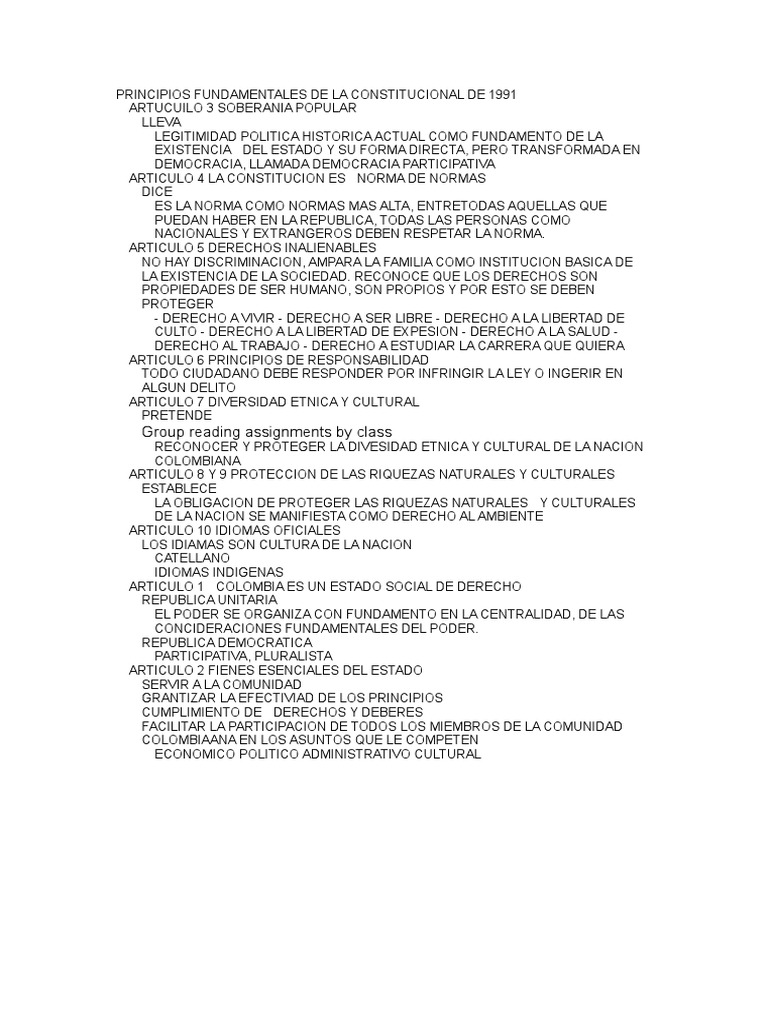 Principios Fundamentales de La Constitucional de 1991 | PDF