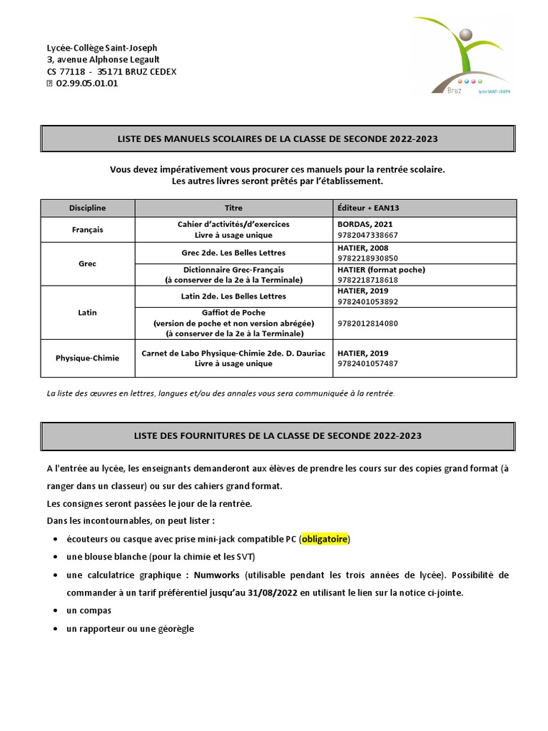 2nde Manuels Et Fournitures Scolaires r2022 | PDF | Informatique | Édition