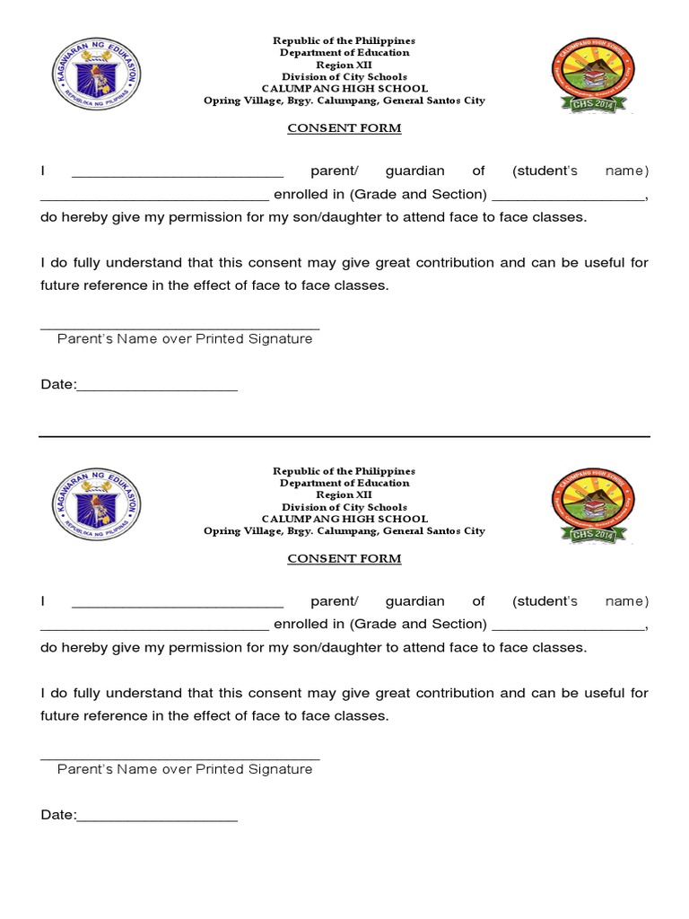 Parent Consent for Face-to-Face Classes | PDF