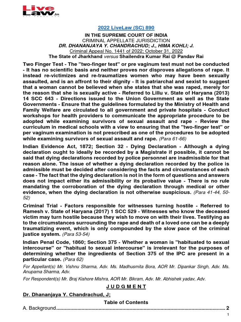 890 State of Jharkhand V Shailendra Kumar Rai Pandav Rai 31 Oct 2022 441741 | PDF | Witness ...